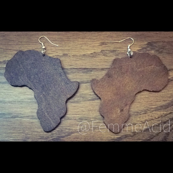 Femme Acid | Jewelry | Dark Wooden Africa Map Earrings | Poshmark